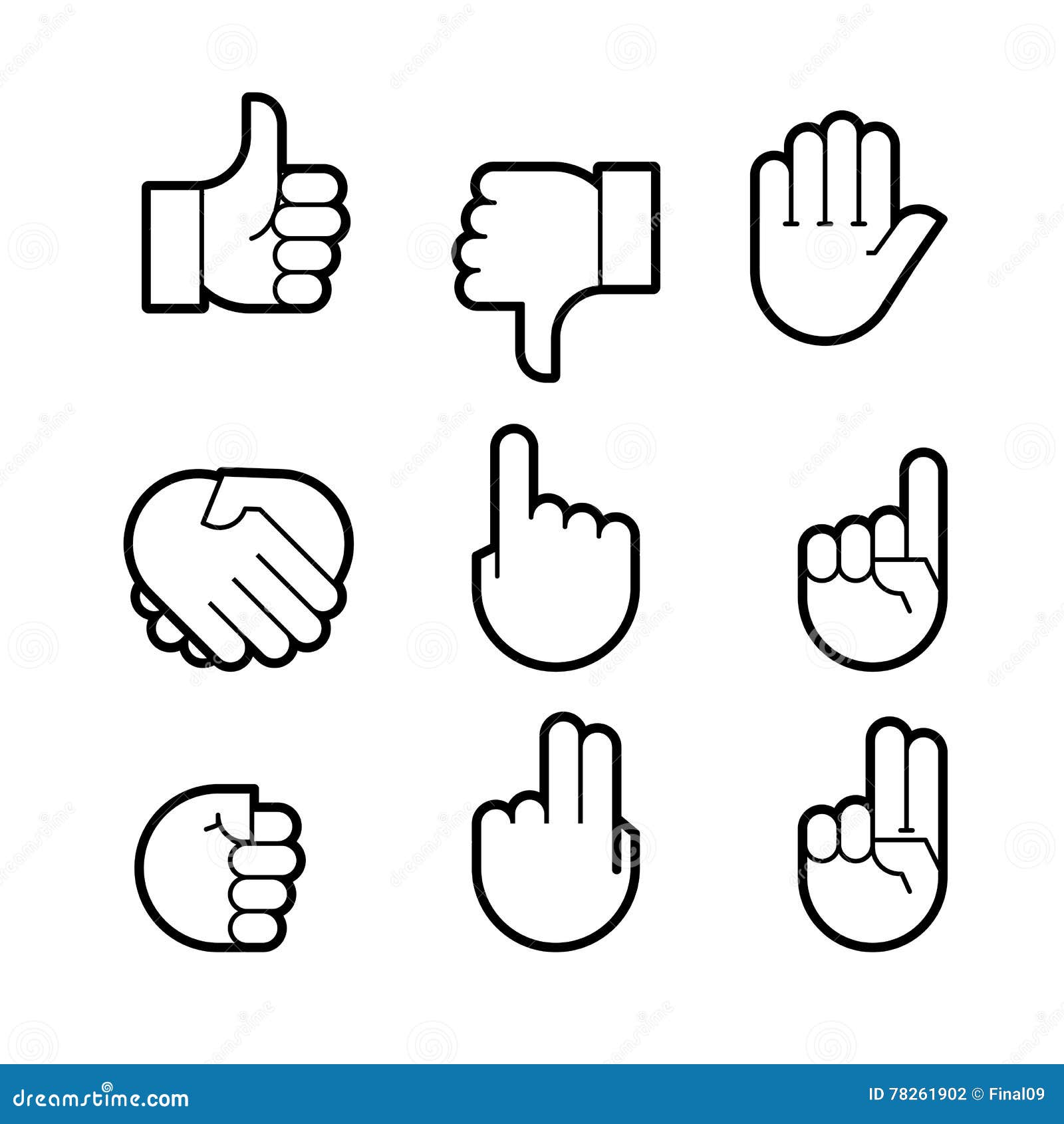 Hand Gestures. Line Icons Set. Stock Vector - Illustration of sign ...