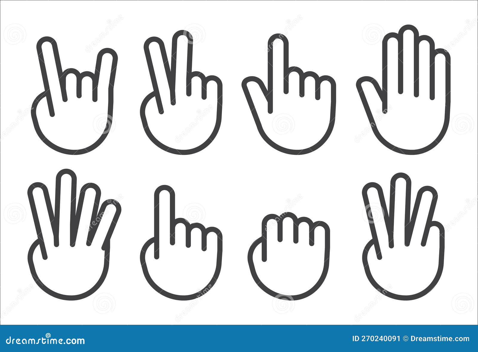 Gestures Linear Icon Set. Includes Thin Line Hanging Over The Key ...