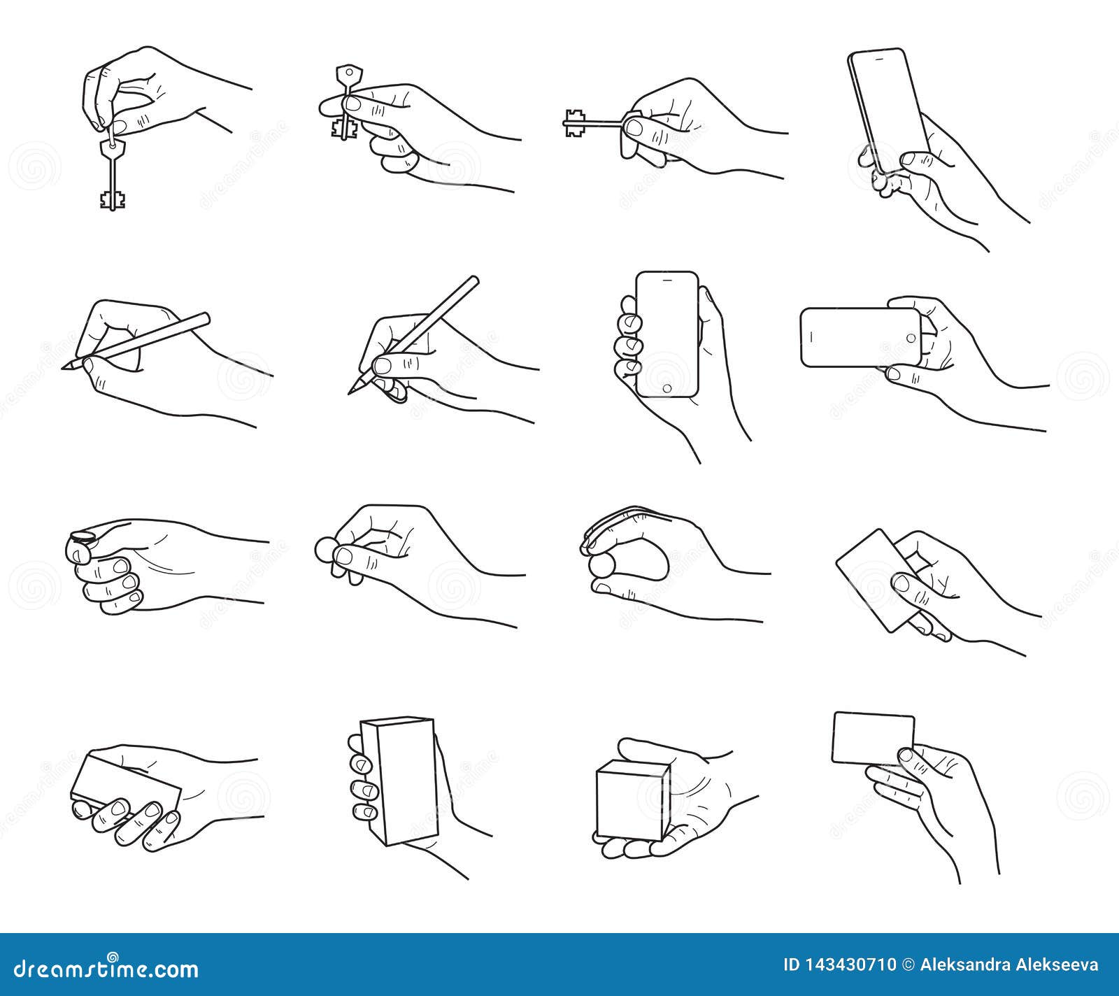 Hand Gestures with Objects Sketch Vector Set Stock Vector ...