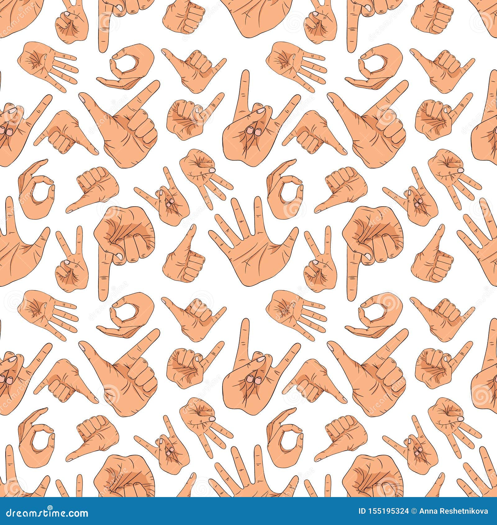 Hand Gestures Pattern on White Background Stock Vector - Illustration ...