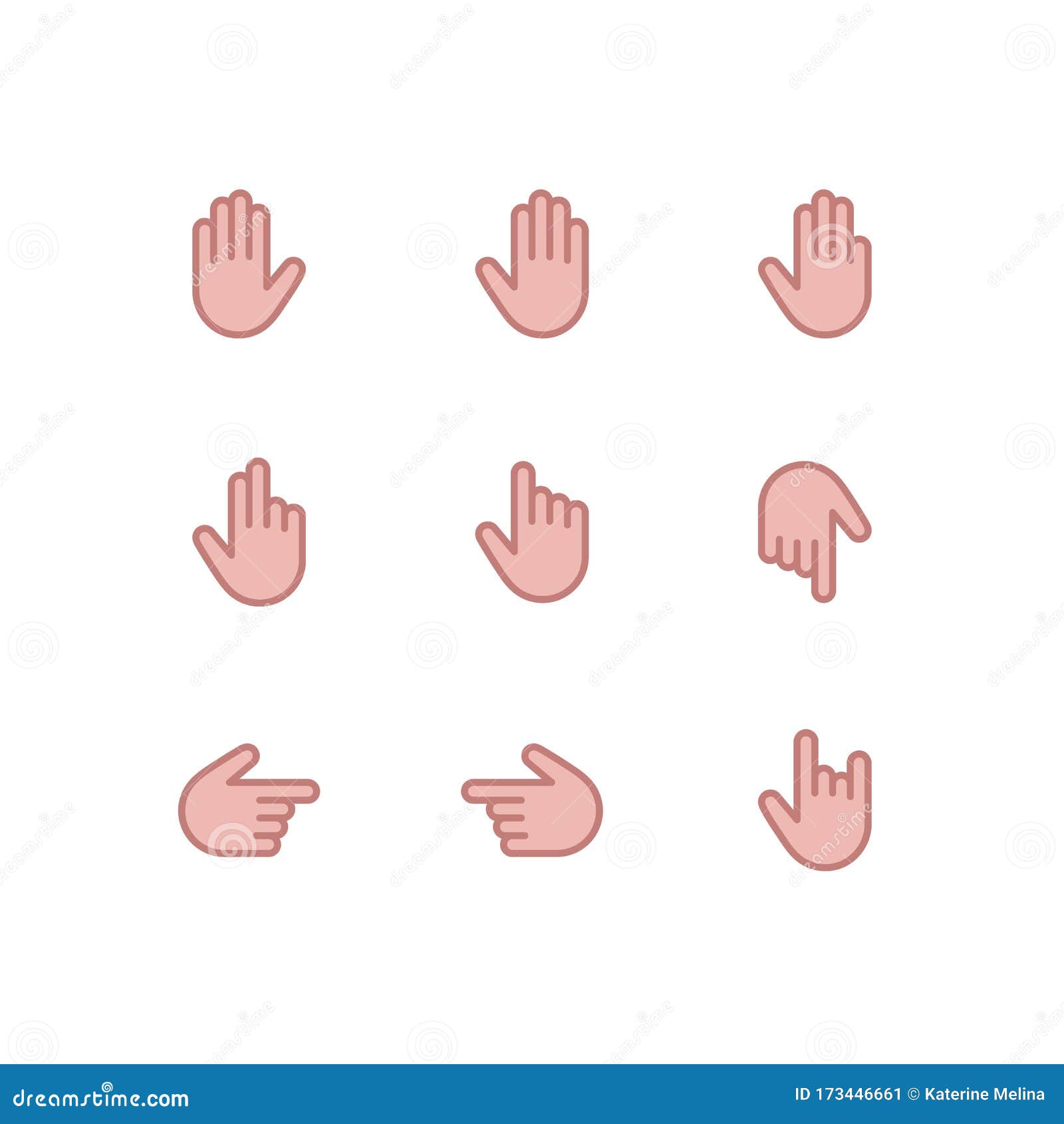 Hand Gestures and Sign Language Thin Line Icon Set Stock Illustration ...