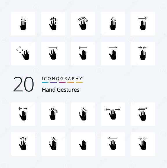 20 Hand Gestures Solid Glyph Icon Pack Like Three Fingers Hand Interface Gestures Arrow Stock ...