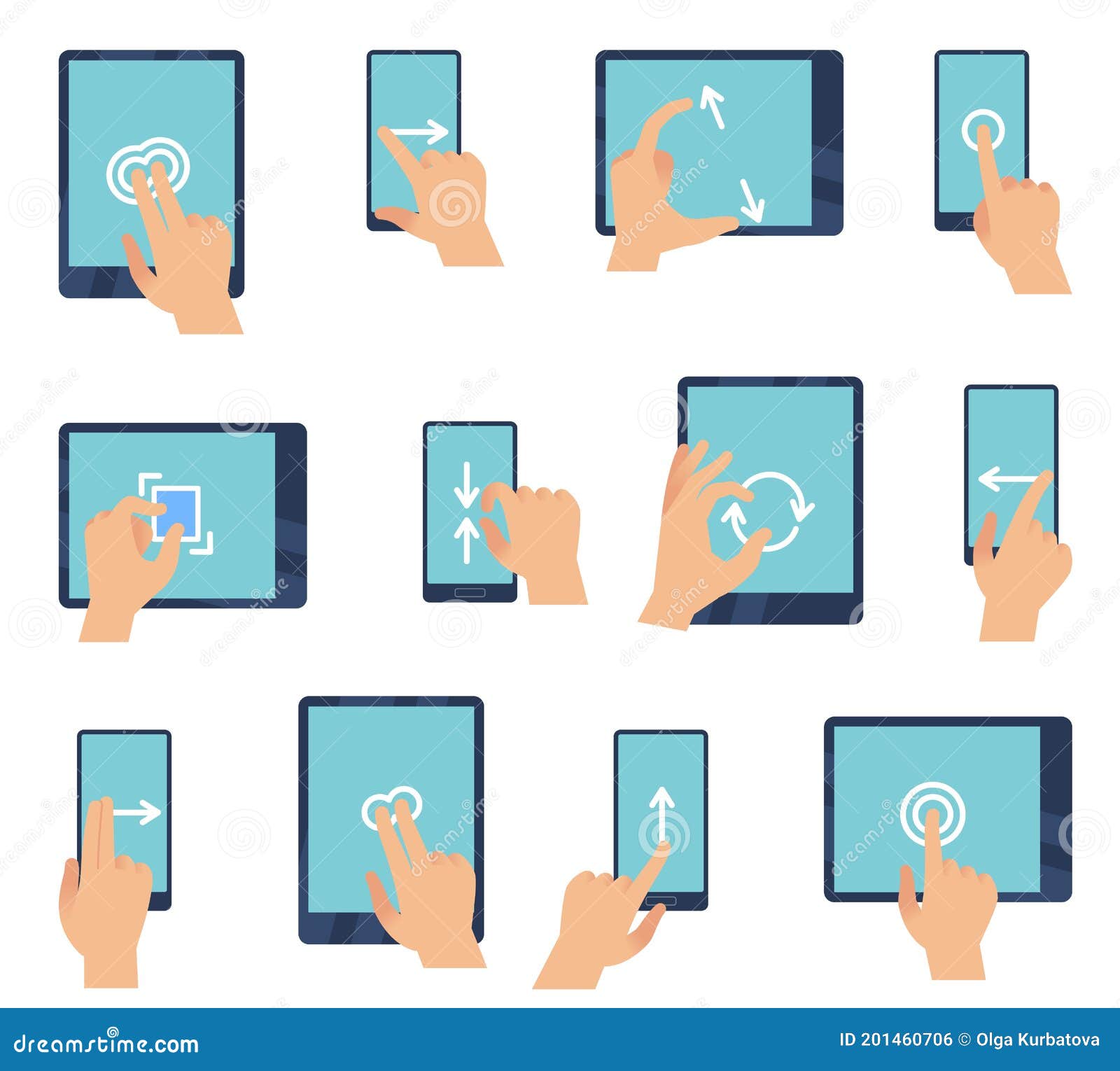 Hand Gestures Touching Screen Devices. Fingers Gesture For Tablet And ...