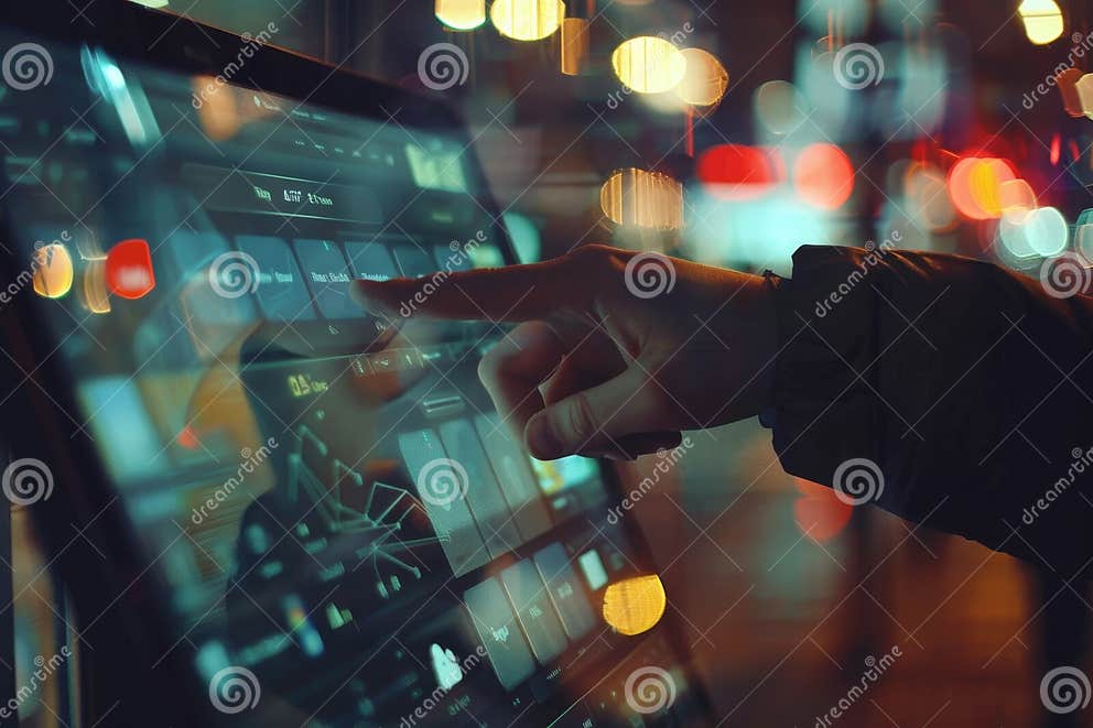 A Hand Gestures Towards a Computer Screen in a Dark Setting Illuminated by the Computers Glow ...