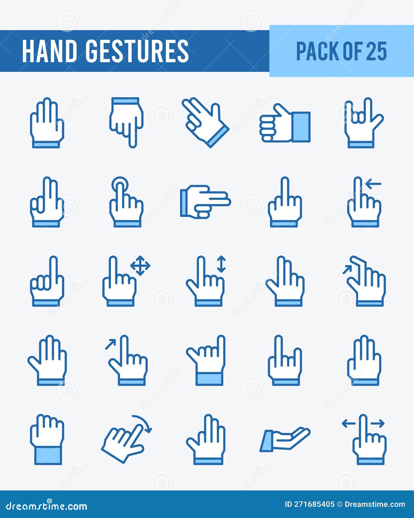 25 Hand Gestures. Two Color Icons Pack. Vector Illustration Stock ...