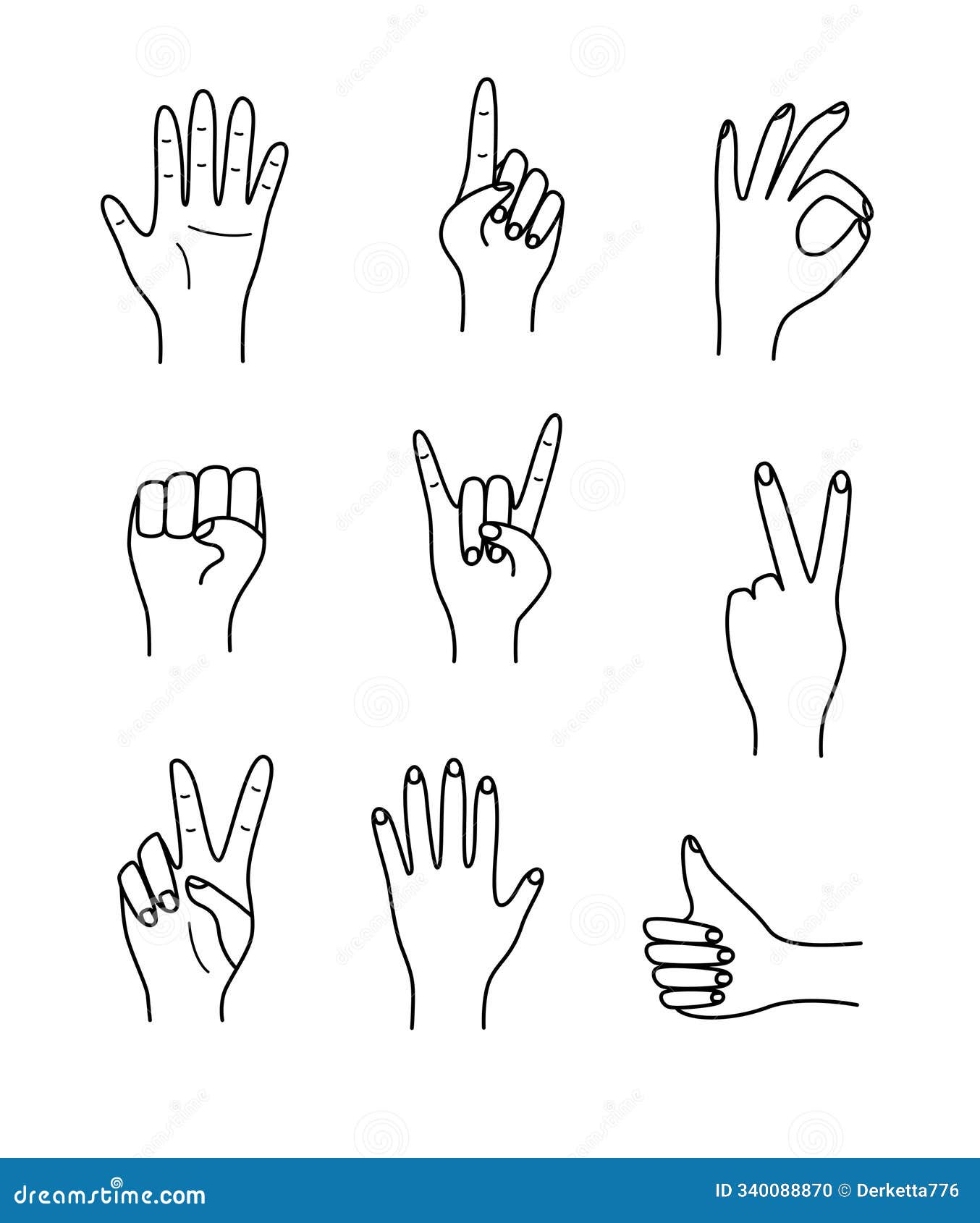 Hand Gestures, Vector Illustration Set of Icons of Various Hand Signs ...