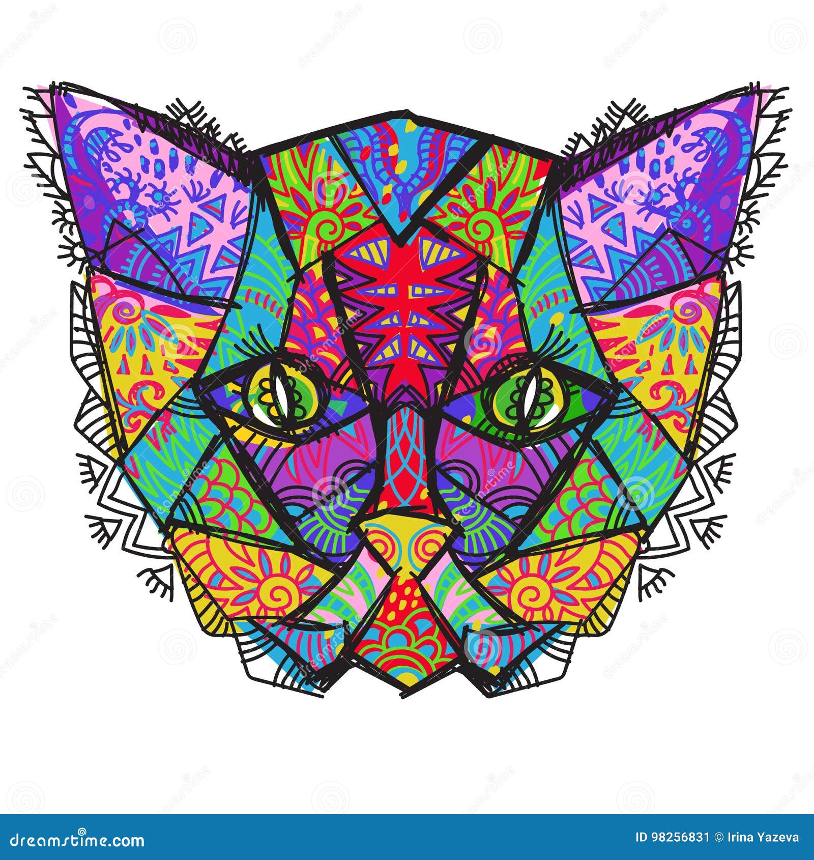 Hand Getrokken De Kattenhoofd Van Het Krabbeloverzicht Vector ...