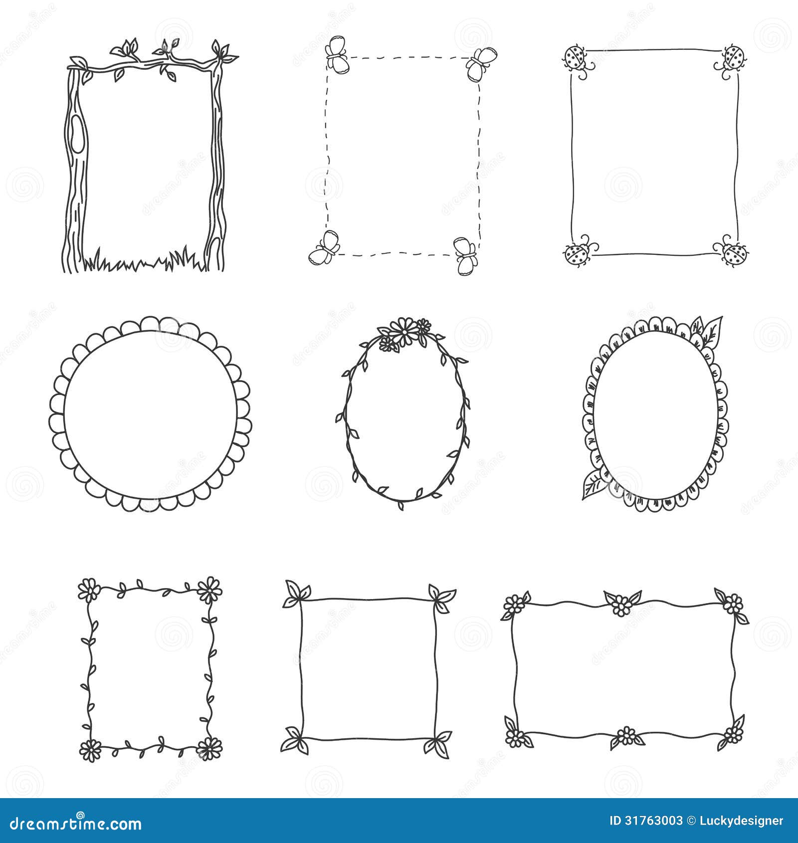 Hand Getrokken Kaders. Reeks 2 Vector Illustratie - Illustration of ...