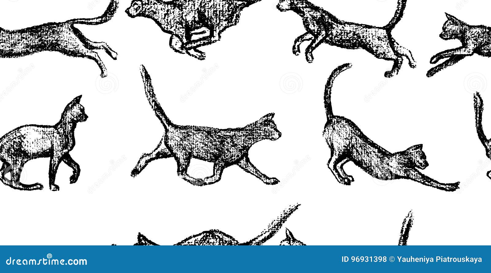 Hand Getrokken Kattenpatroon Vector Illustratie - Illustration of patroon, beeld: 96931398