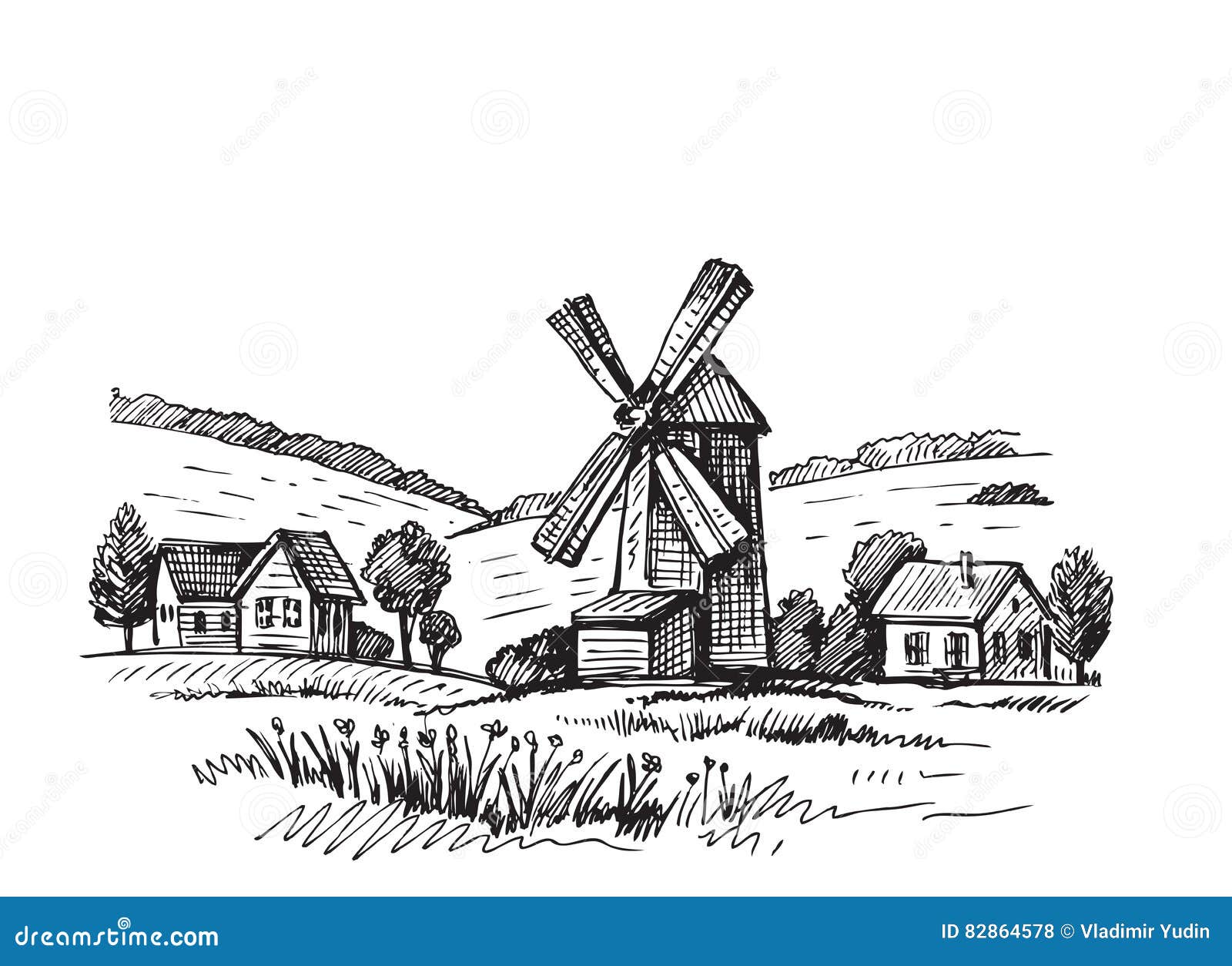 Hand getrokken molen vector illustratie. Illustration of korrel - 82864578