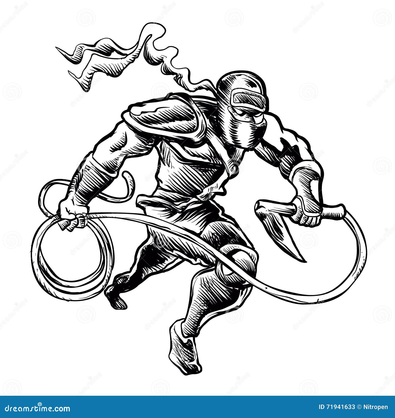 Hand Getrokken Schetsmatige Illustratie Van Een Ninja Vector ...