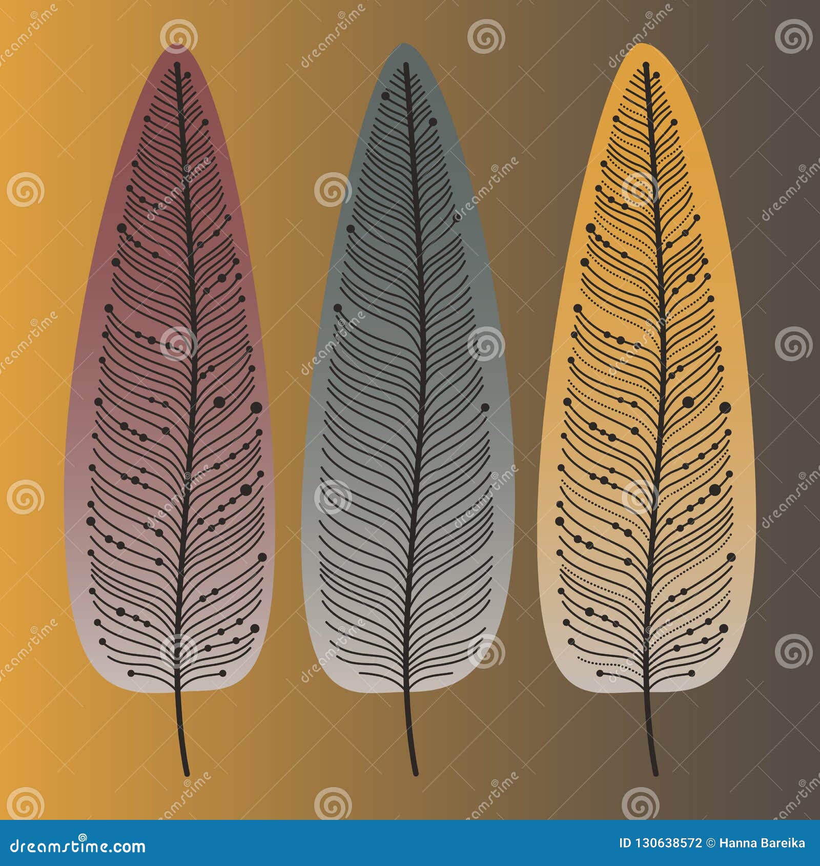 Hand Gezeichnete Federn Eingestellt Bunte Vektorabbildung Vektor ...