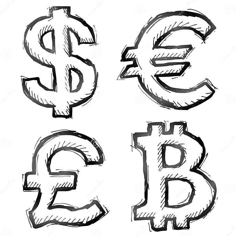Hand Gezeichnete Geldsymbole Vektor Abbildung - Illustration von dollar ...