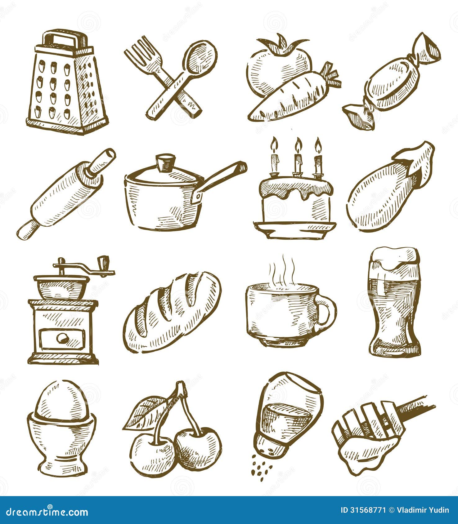 Hand gezeichnete Küche vektor abbildung. Illustration von kochen - 31568771