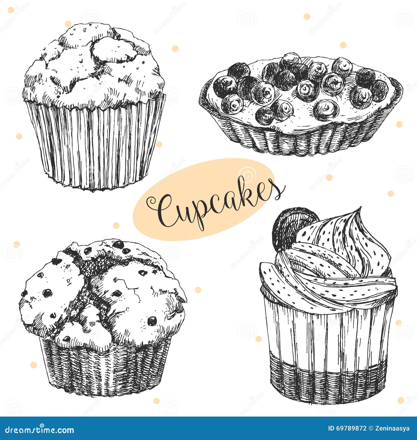 Hand gezeichnete Kuchen stock abbildung. Illustration von nahrung ...