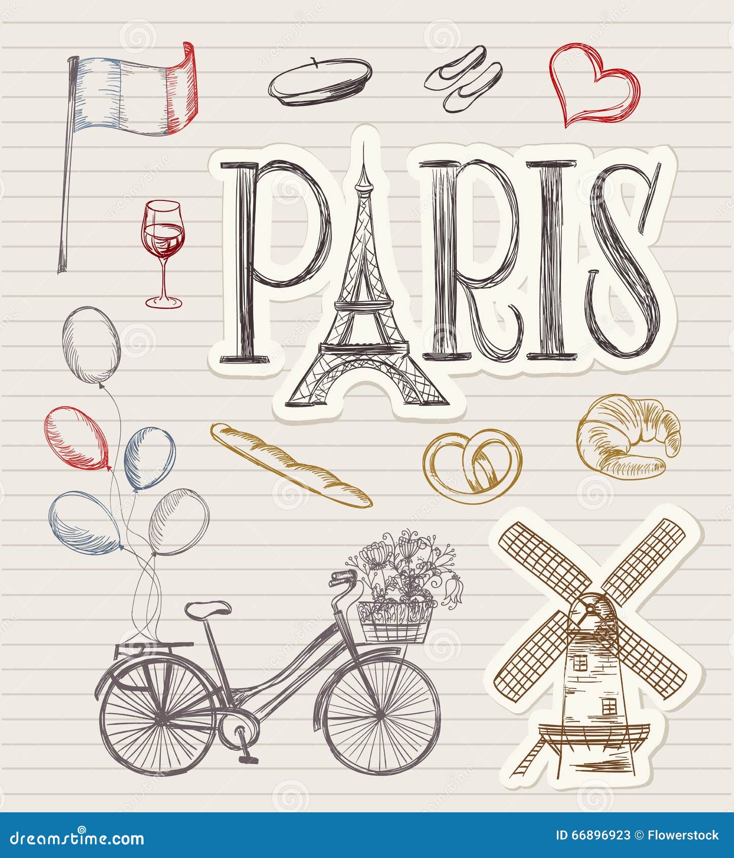 Hand Gezeichnete Paris-Symbole Vektor Abbildung - Illustration von ...