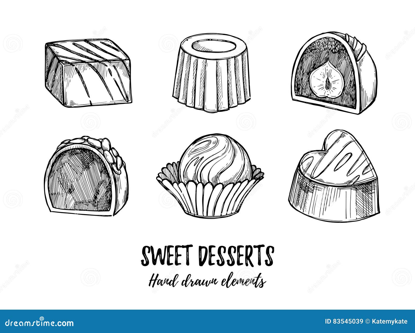 Hand Gezeichnete Vektorillustration - Satz Pralinen Mit W Vektor ...