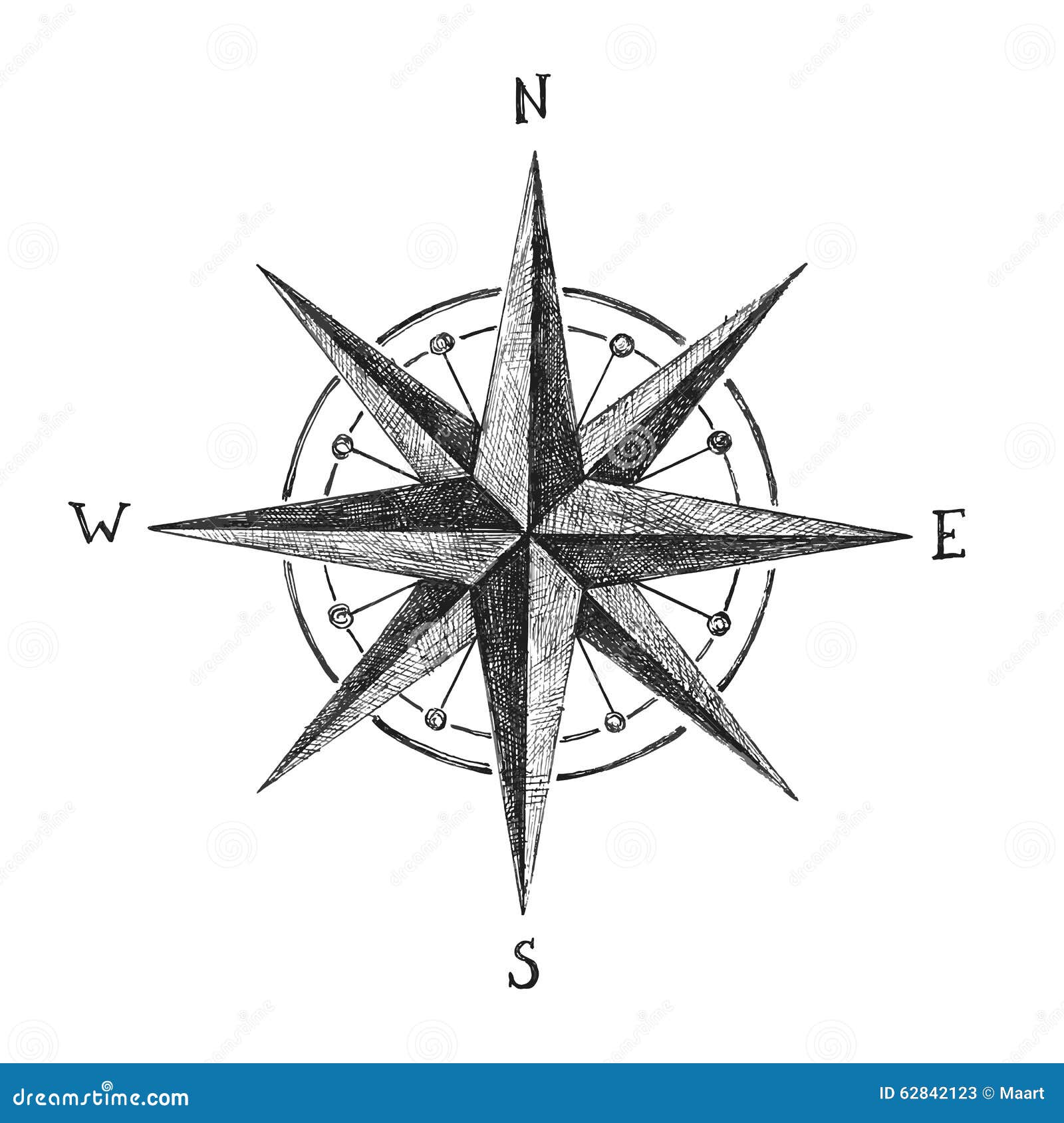 Hand gezeichnete Windrose vektor abbildung. Illustration von reise ...