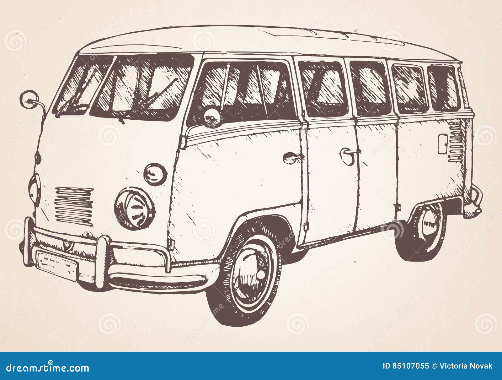 Hand Gezeichneter Retro- Bus Vektor Abbildung - Illustration von plakat ...