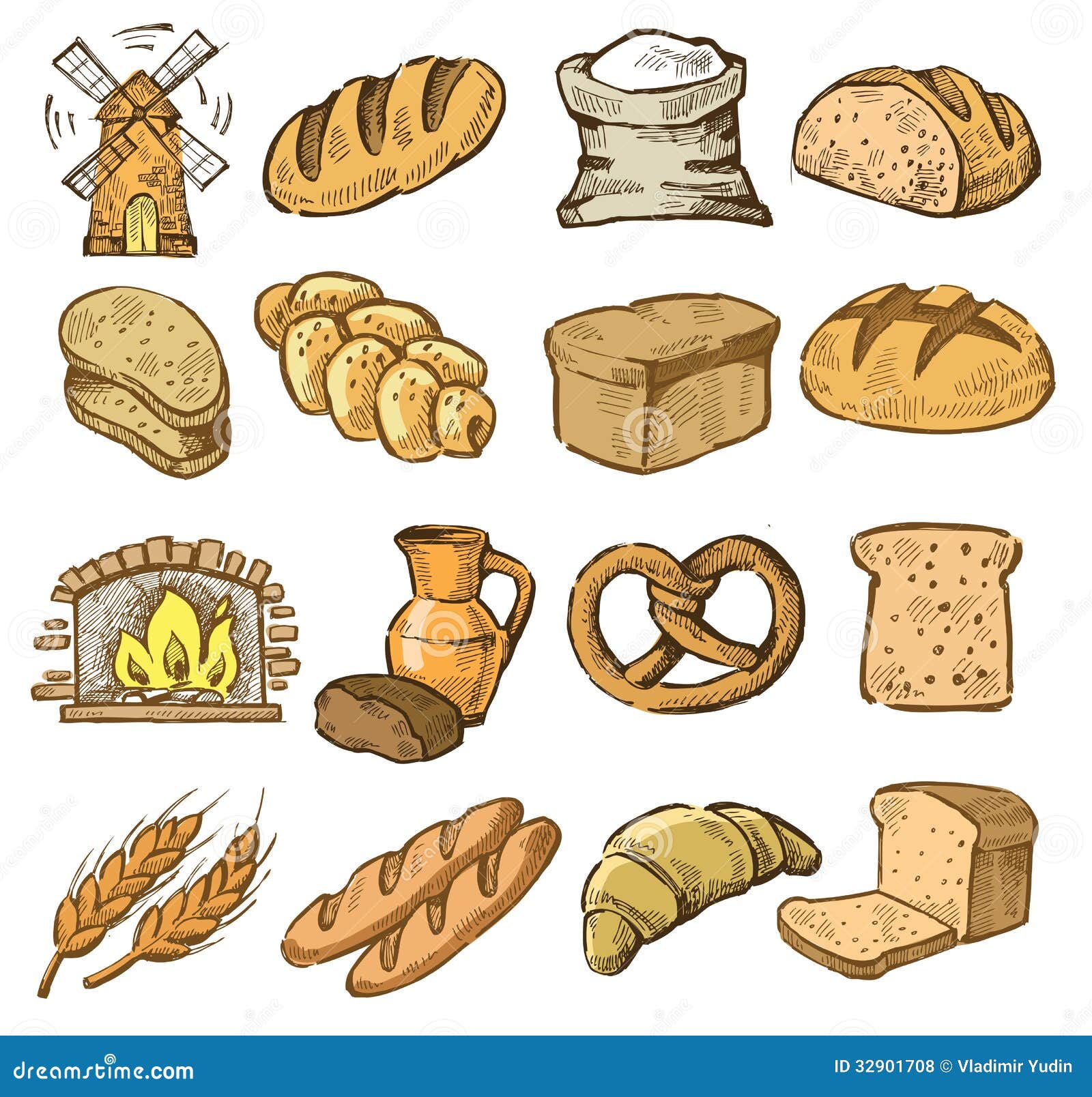 Hand gezeichnetes Brot vektor abbildung. Illustration von brötchen ...