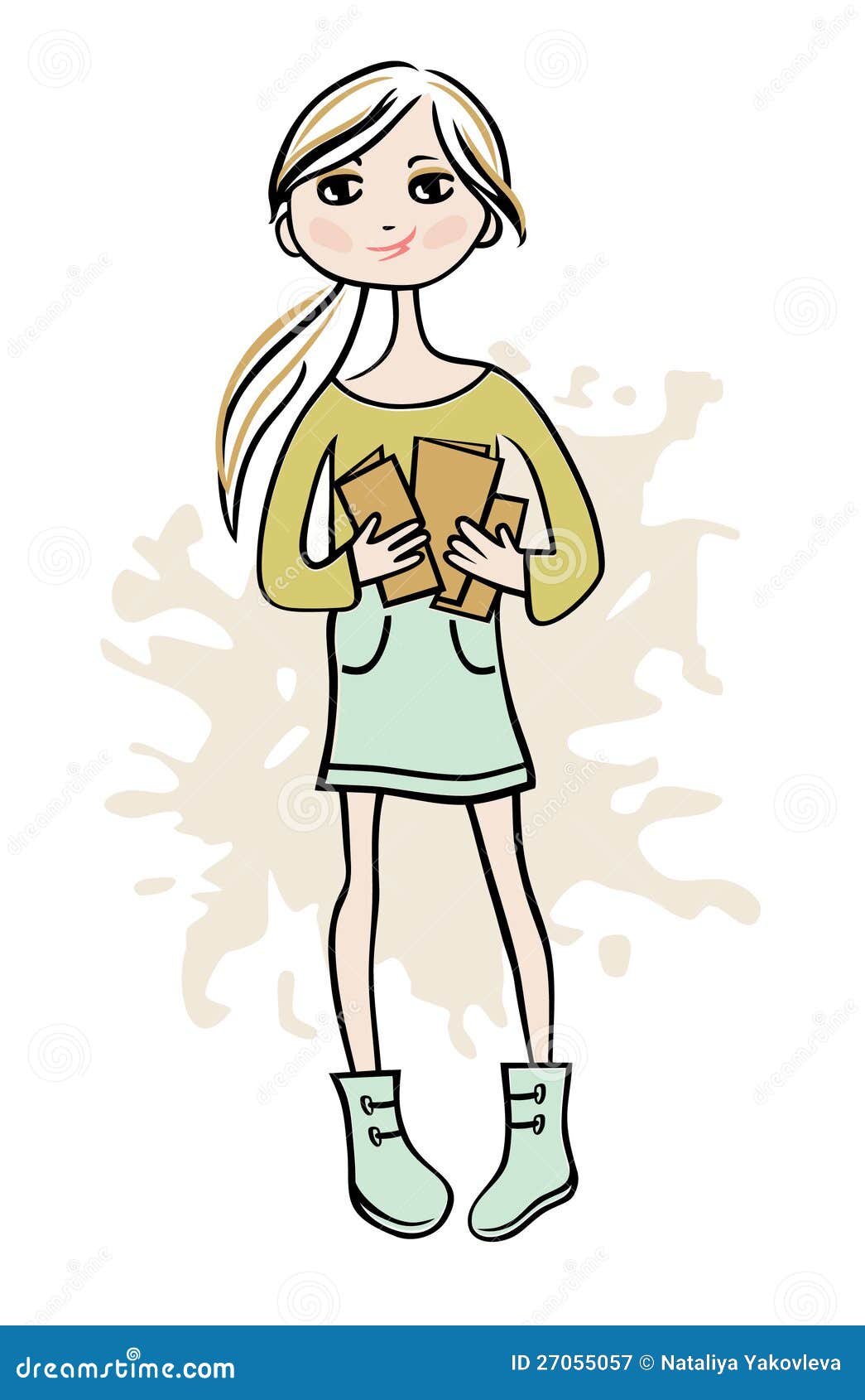 Hand Gezeichnetes Mädchen Mit Büchern Vektor Abbildung - Illustration ...