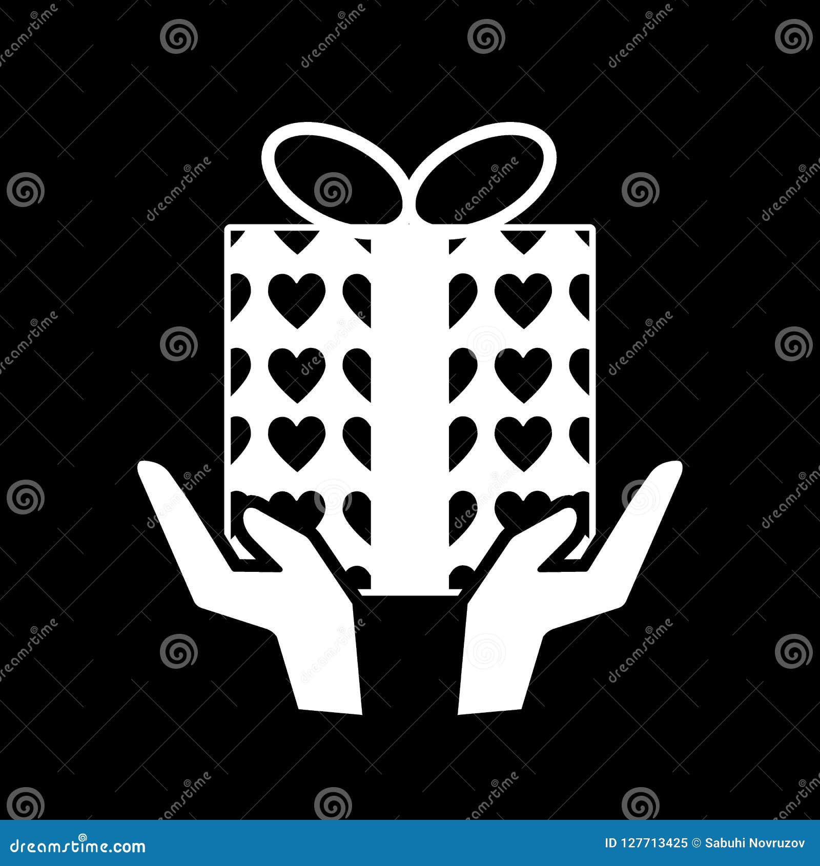 Hand with Gift Solid Icon. Hands Holding Present with Hearts Wrap ...