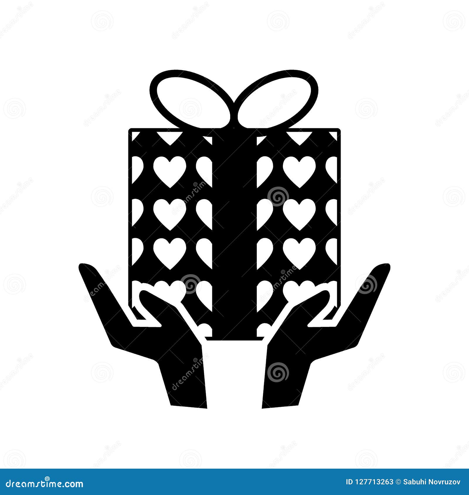 Hand with Gift Solid Icon. Hands Holding Present with Hearts Wrap ...