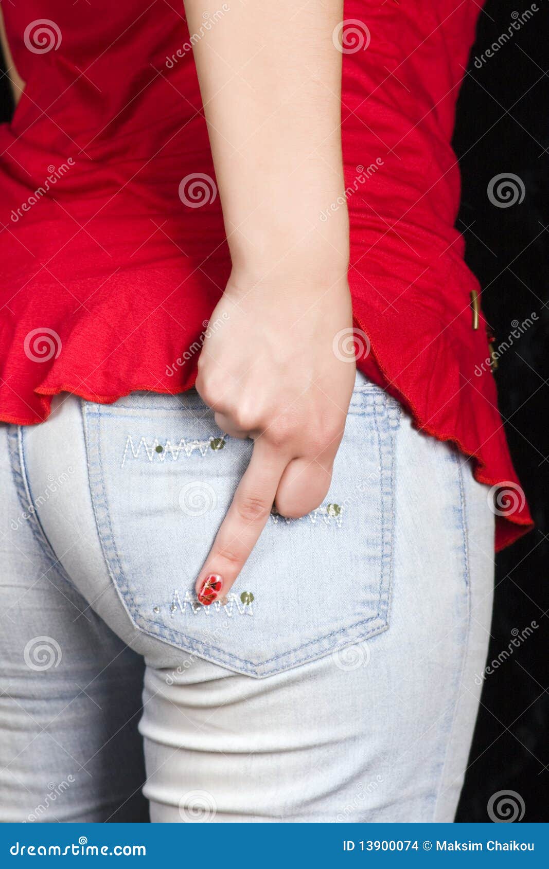 Hand girl in jeans pocket stock photo. Image of person - 13900074