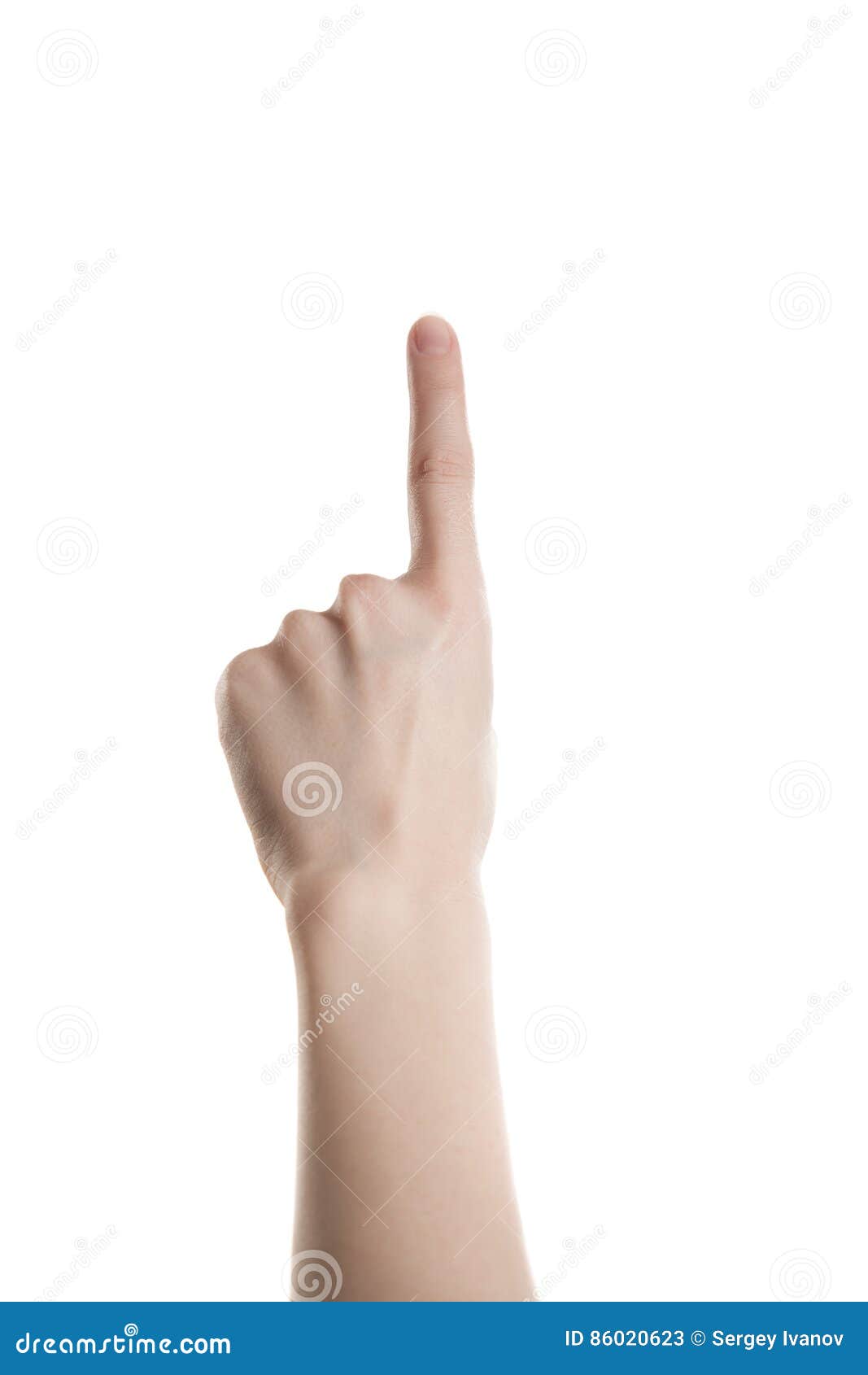 Hand Girl Shows the Forefinger Up Stock Image - Image of giving, studio ...