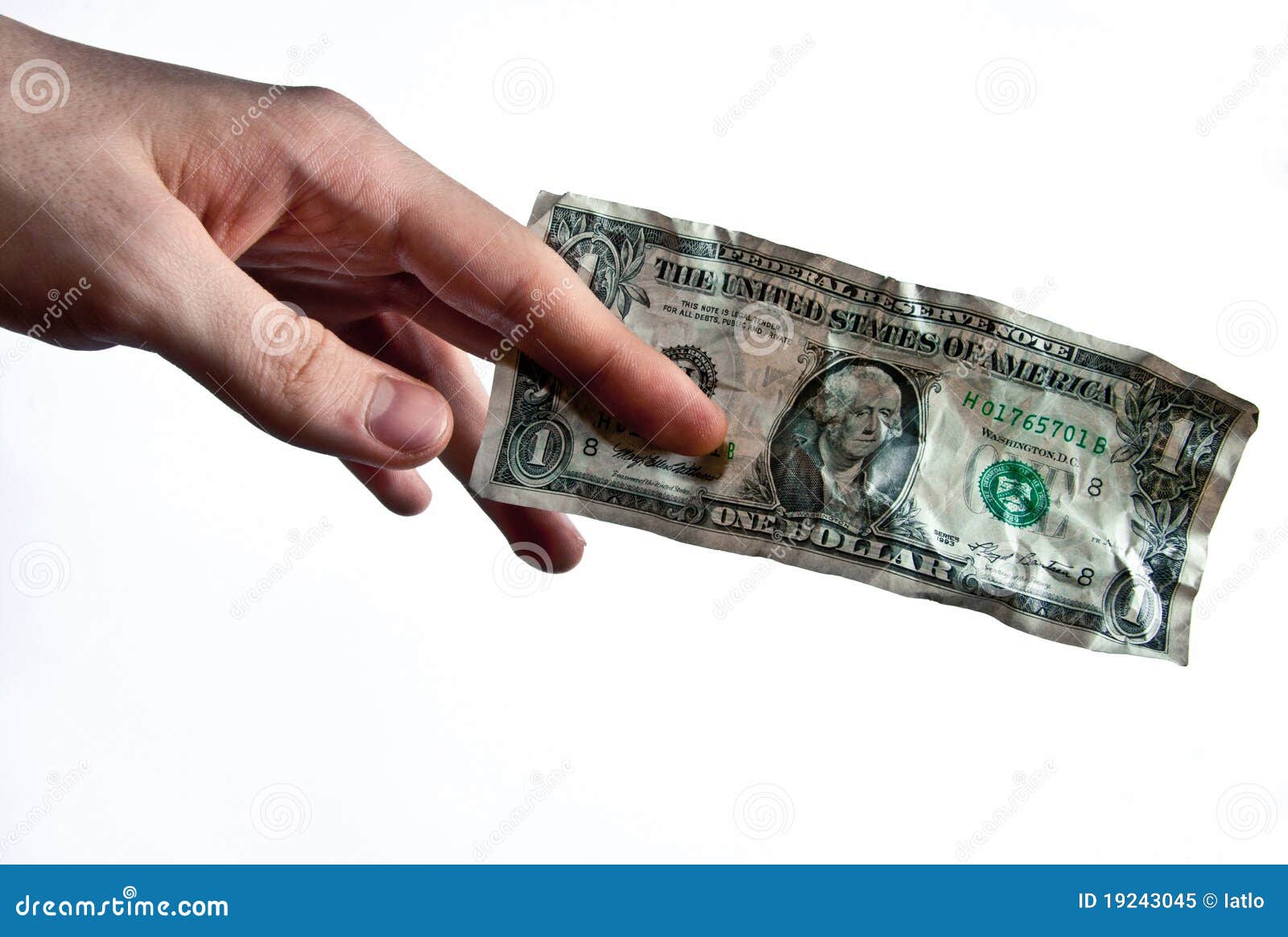Hand gives dollar bill stock image. Image of white, straight - 19243045