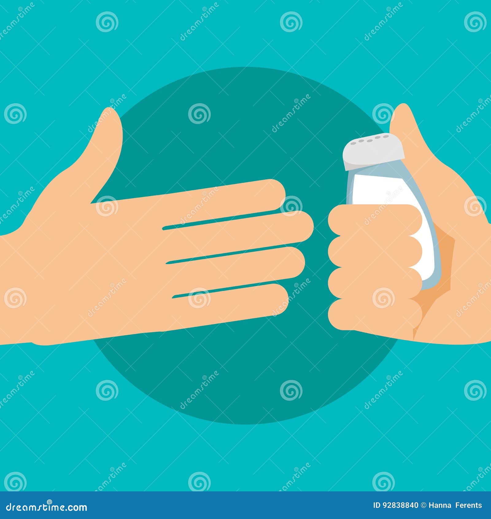 Hand gives a salt shaker. stock vector. Illustration of chef - 92838840