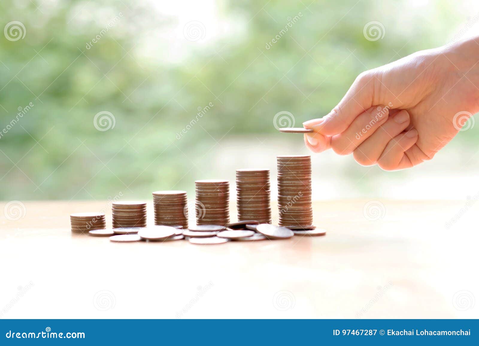 Hand Giving Coins into Stack, Business and Finance Stock Image - Image ...