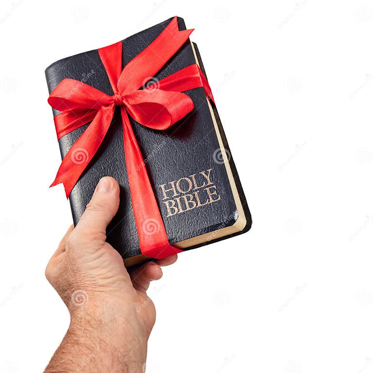 Hand Giving the Gift of the Holy Bible Stock Photo - Image of package ...