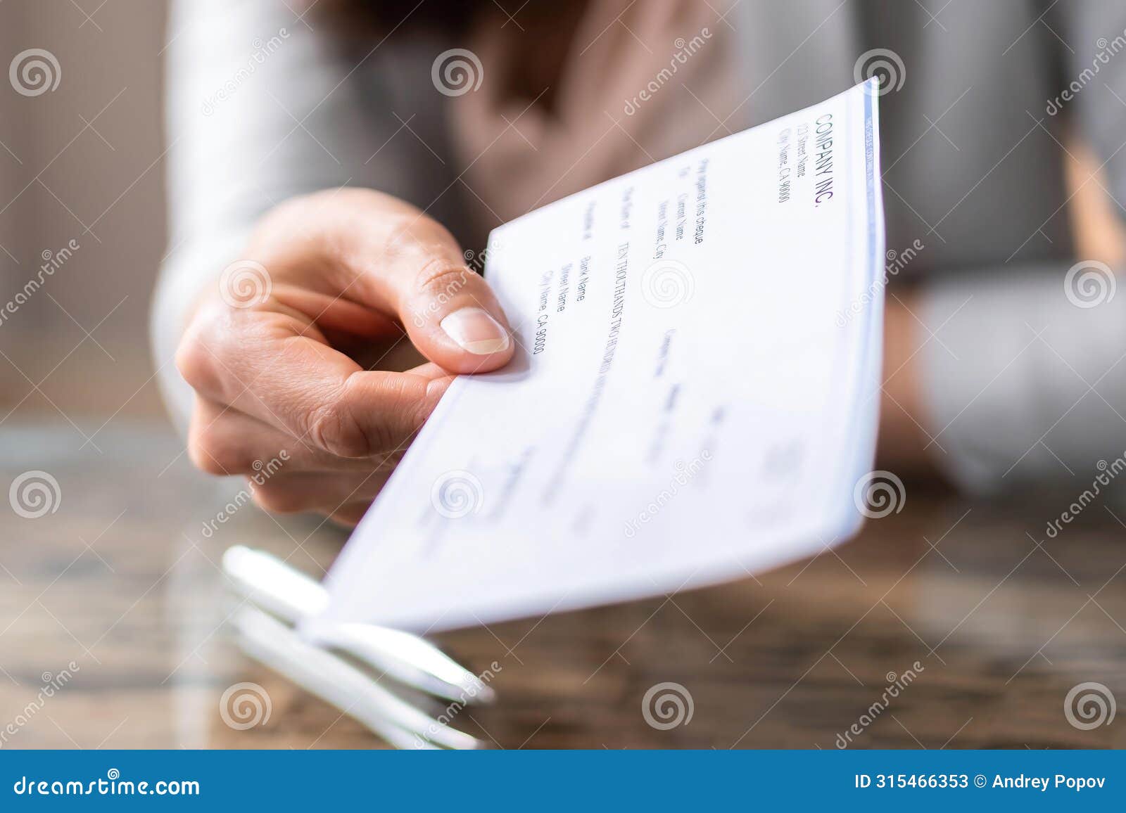 Hand Giving Paycheck, Check, Cheque Stock Image - Image of financial ...