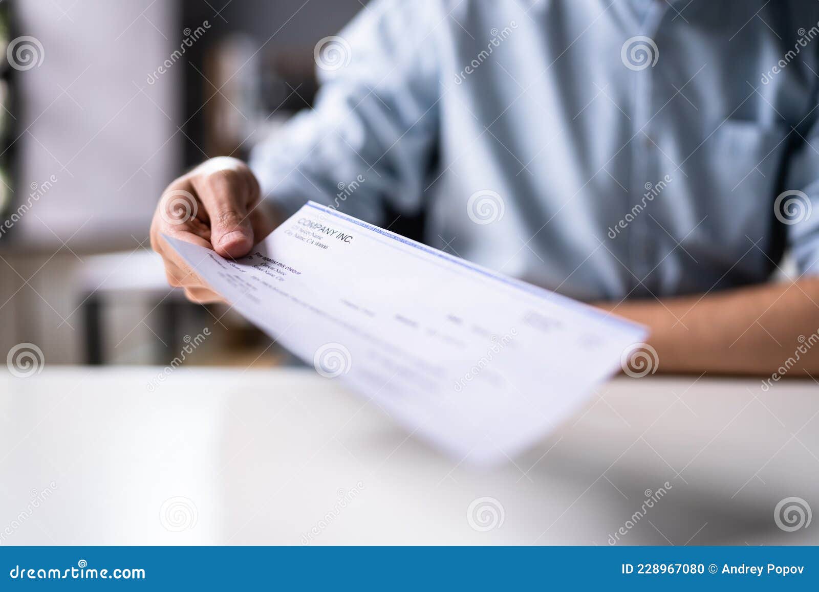 Hand Giving Payment Check stock photo. Image of card - 228967080