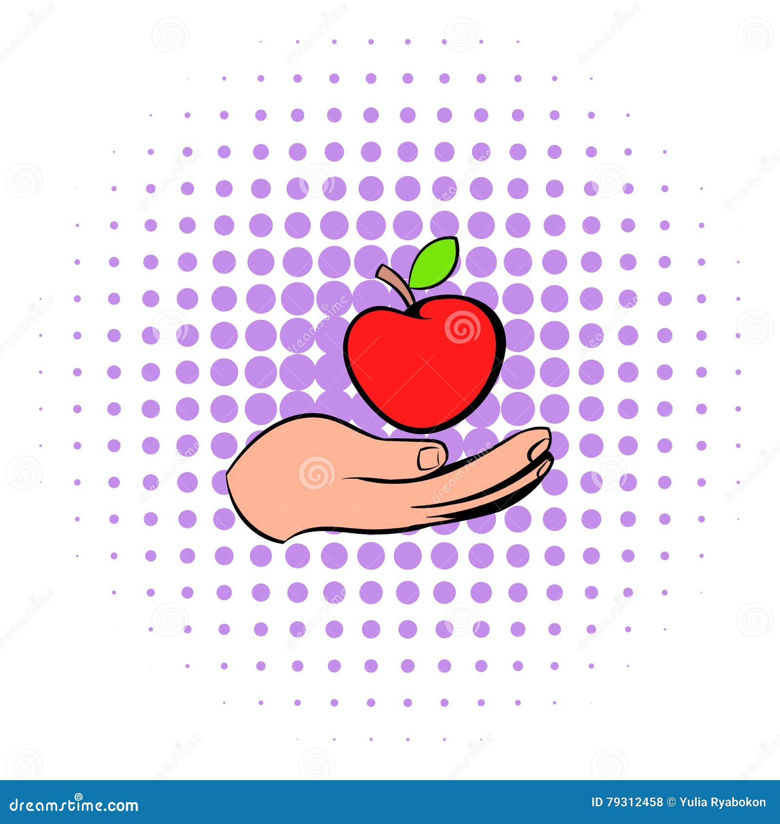 A Hand Giving a Red Apple Icon, Comics Style Stock Vector ...