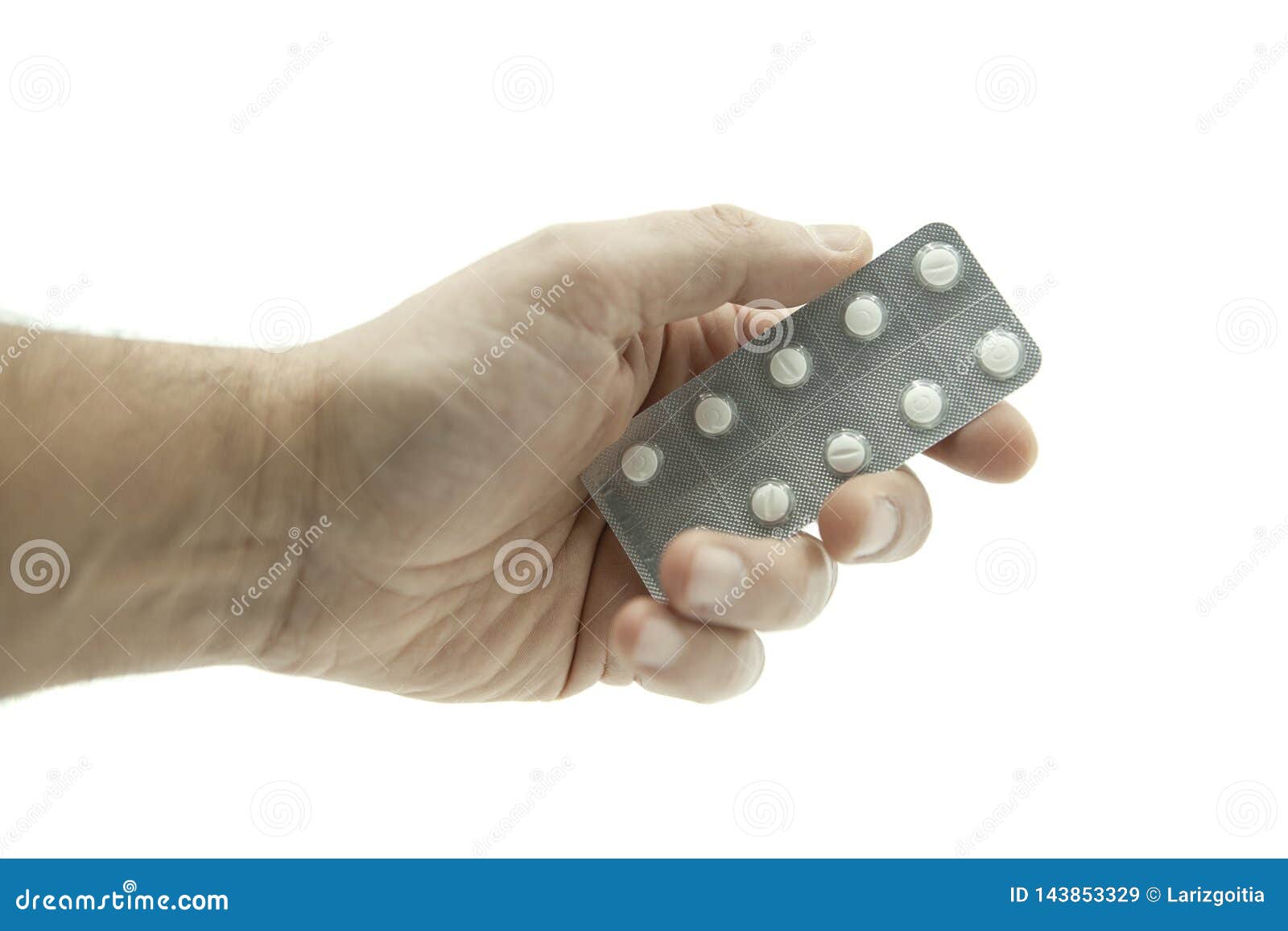 Hand Giving a Tablet of White Pills on White Background Stock Image ...
