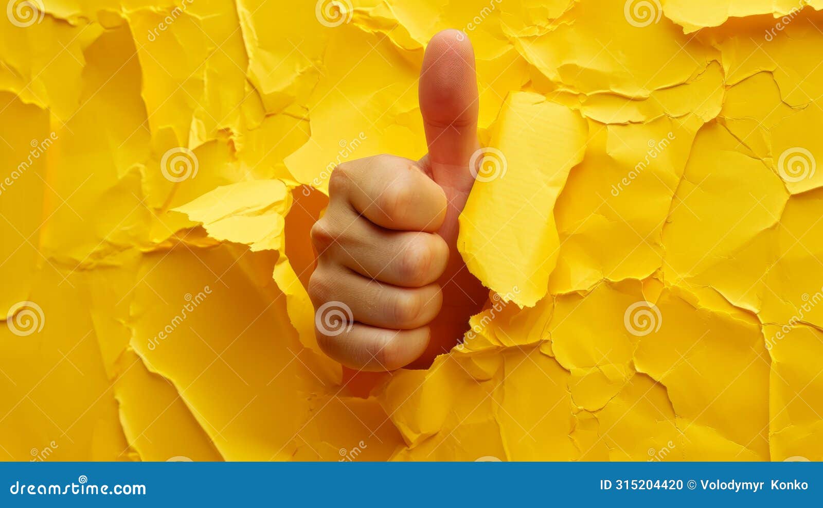 Hand Giving Thumbs Up in Front of Yellow Wall Stock Photo - Image of ...
