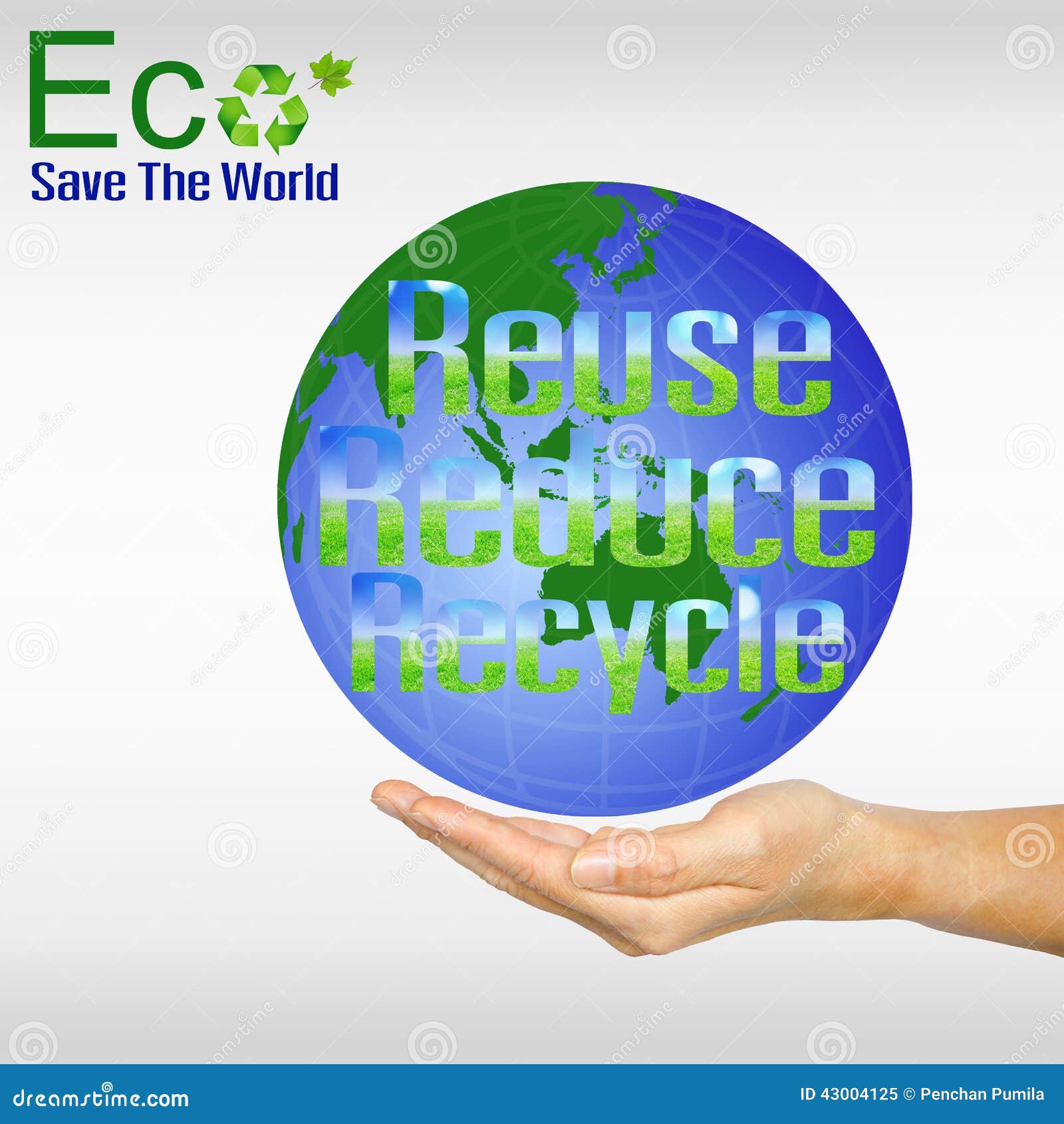 Hand and Globe. Reuse Reduce Recycle Stock Illustration - Illustration ...