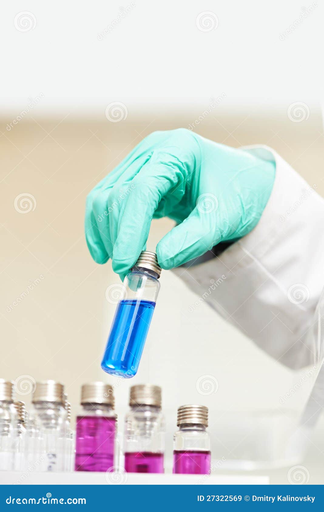 Hand in Glove with Flask Test at Pharmacy Lab Stock Image - Image of ...