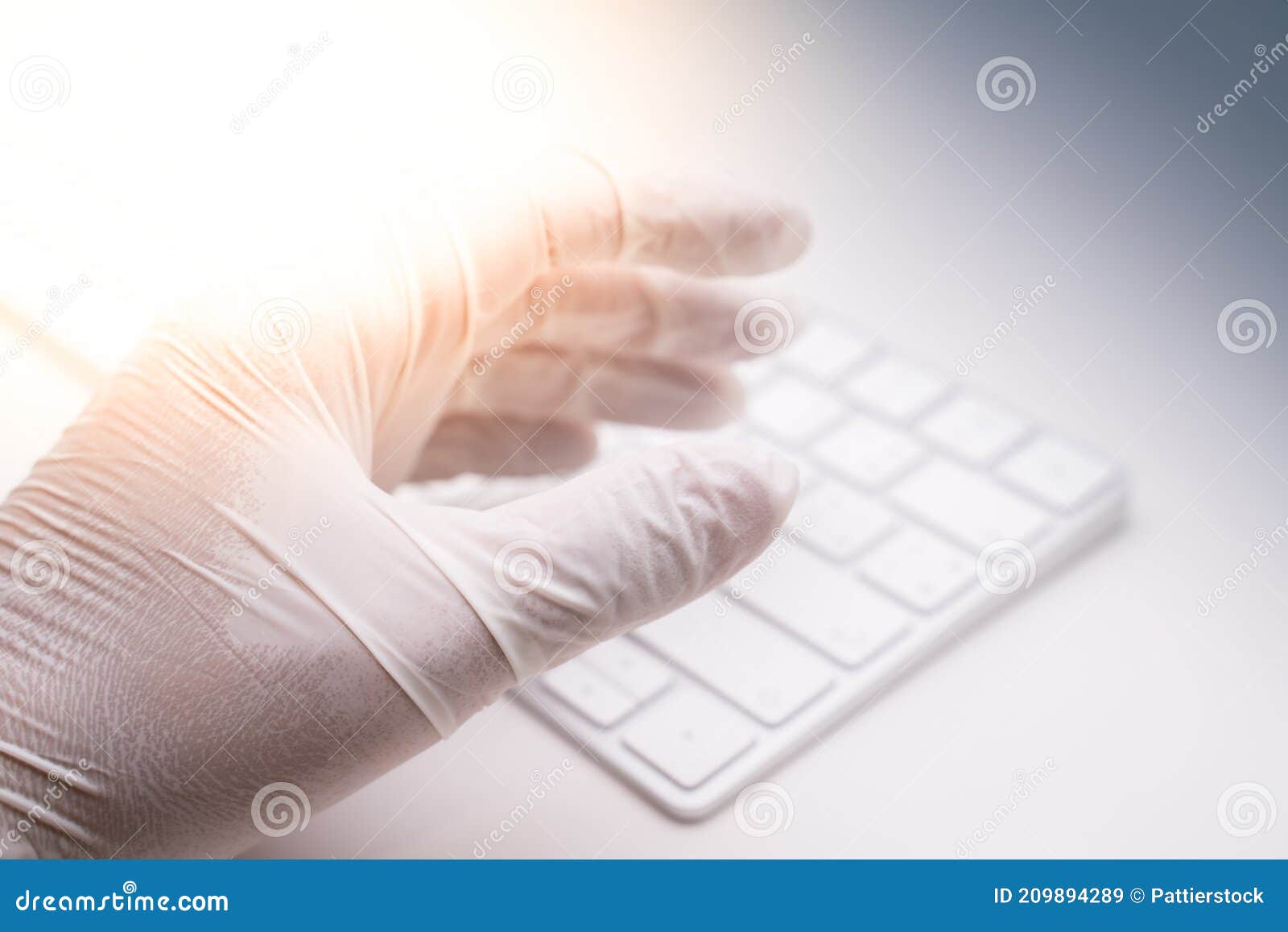 Hand with Glove Front of Keyboard Under Light Stock Image - Image of ...