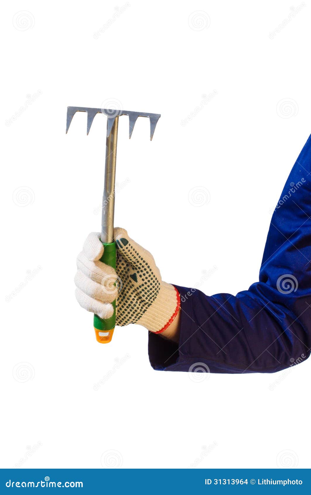 Hand in Glove Holding Garden Rake Stock Photo - Image of land, flora ...
