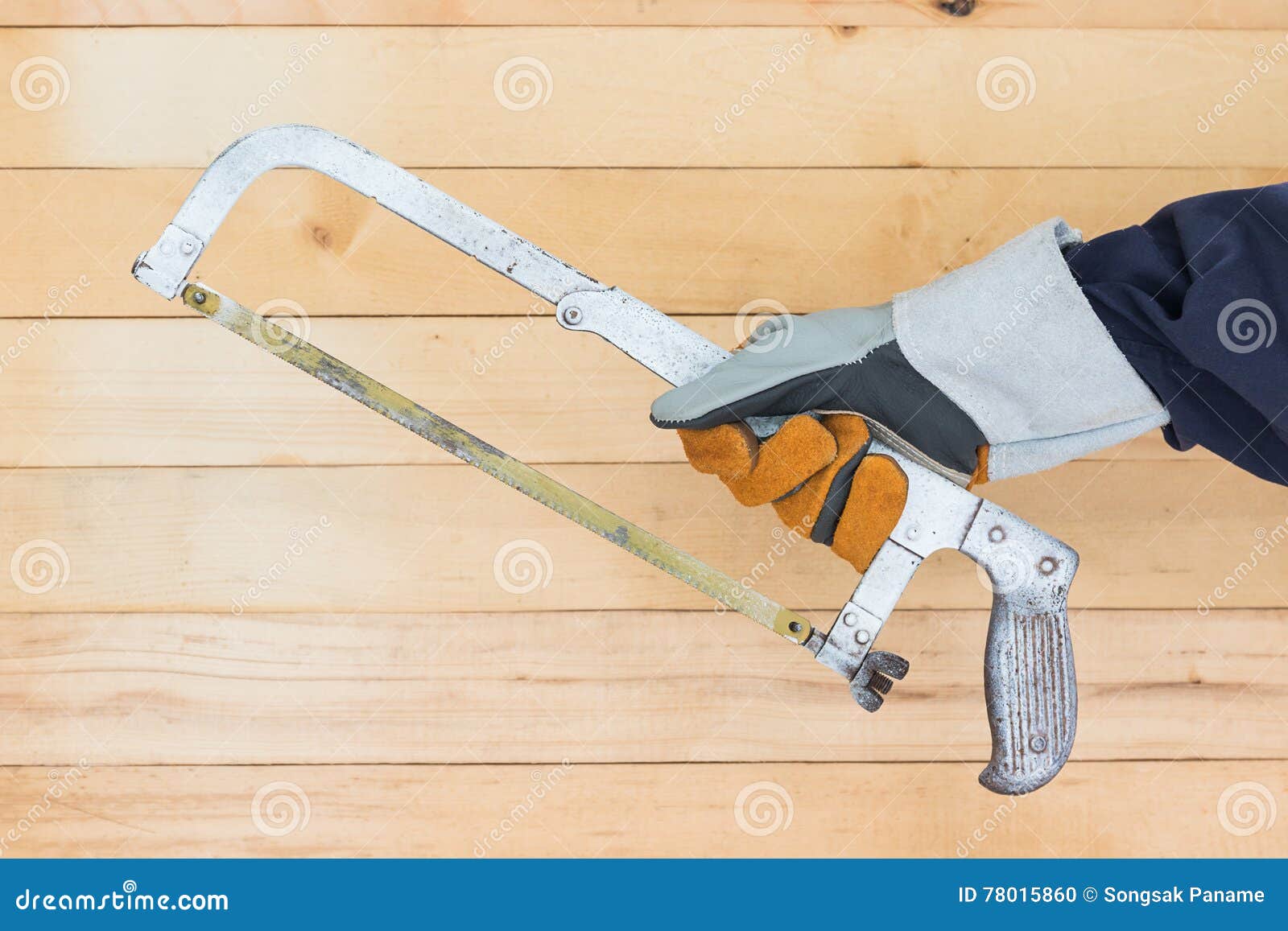 Hand in Glove Holding Hack Saw Stock Photo - Image of worker, workshop ...