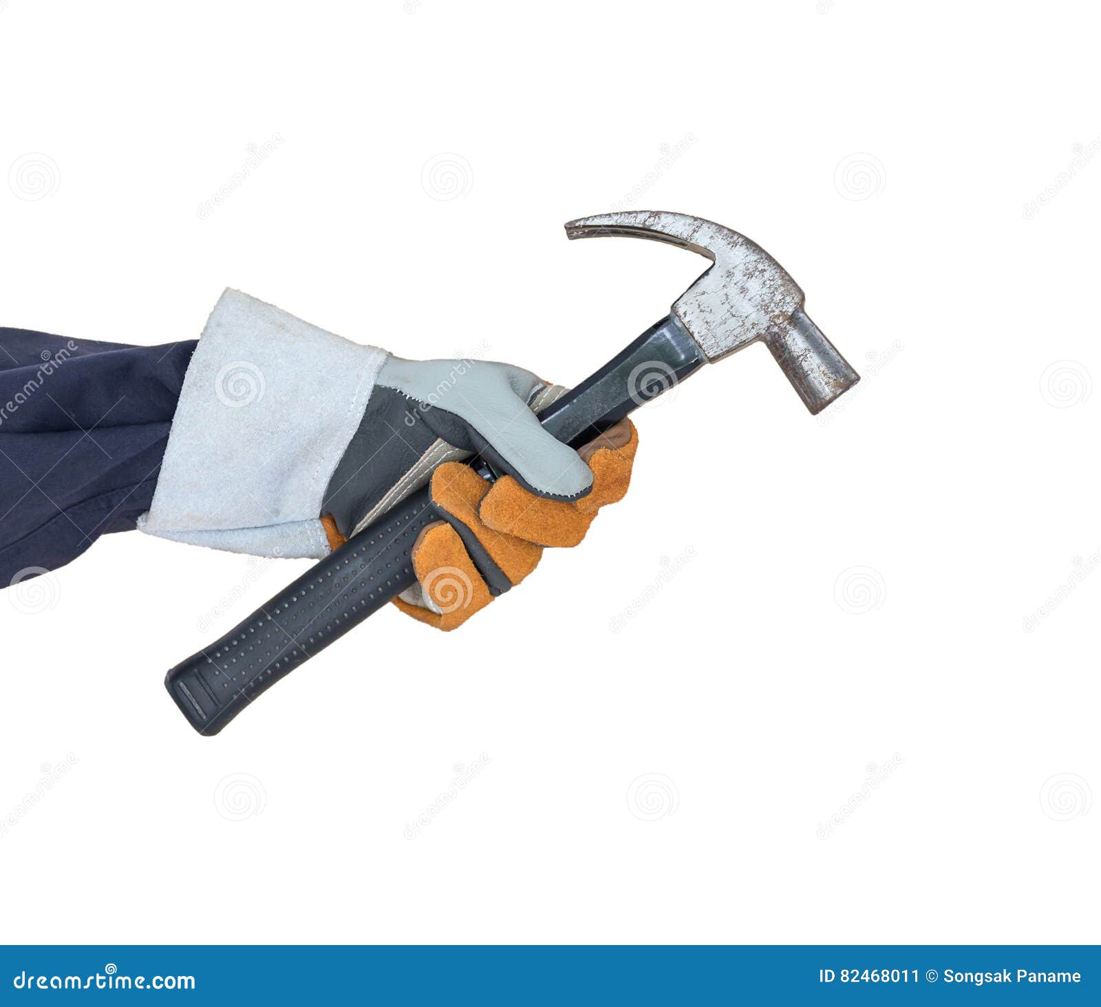 Hand in Glove Holding Hammer on White Stock Image - Image of industrial ...