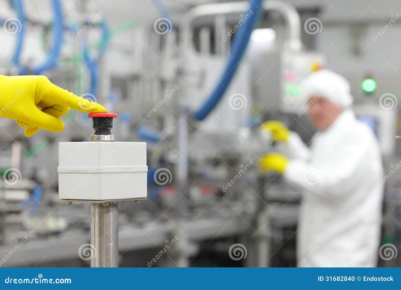 Hand in Glove Pressing Button - Starting Industria Stock Photo - Image ...