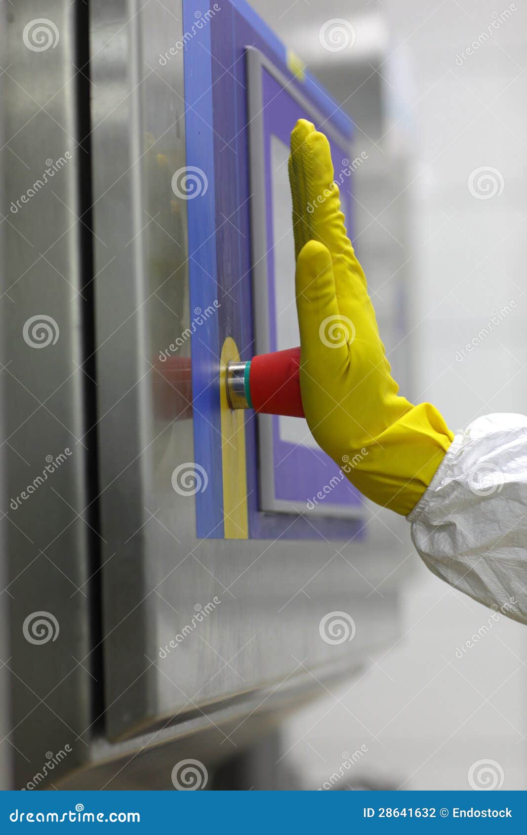 Hand in Glove Pressing Technology Button Stock Photo - Image of ...