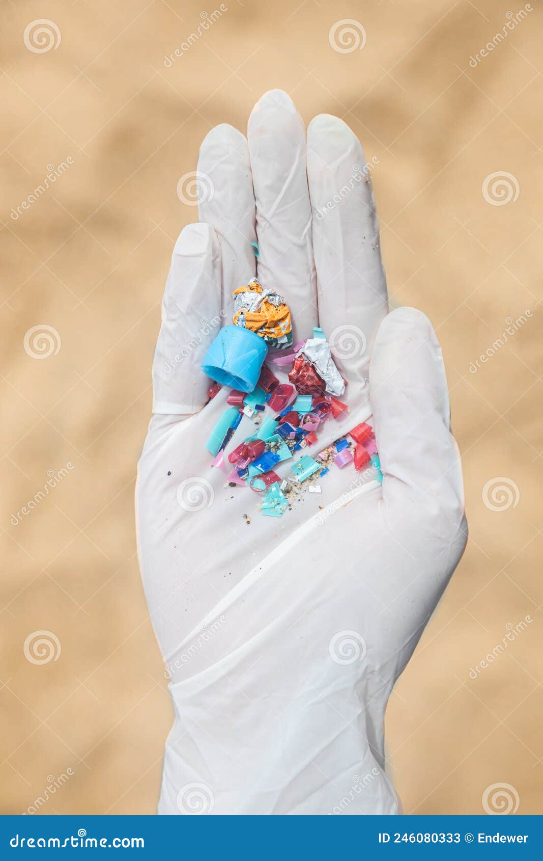 Hand in Gloved Showing Microplastics on the Beach Stock Image - Image ...