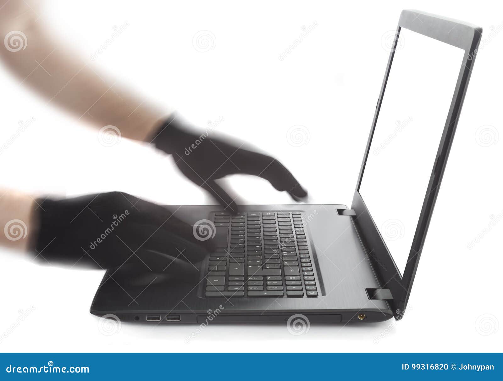 Hand with Gloves on Laptop, Hacker for Technology Stock Photo - Image ...