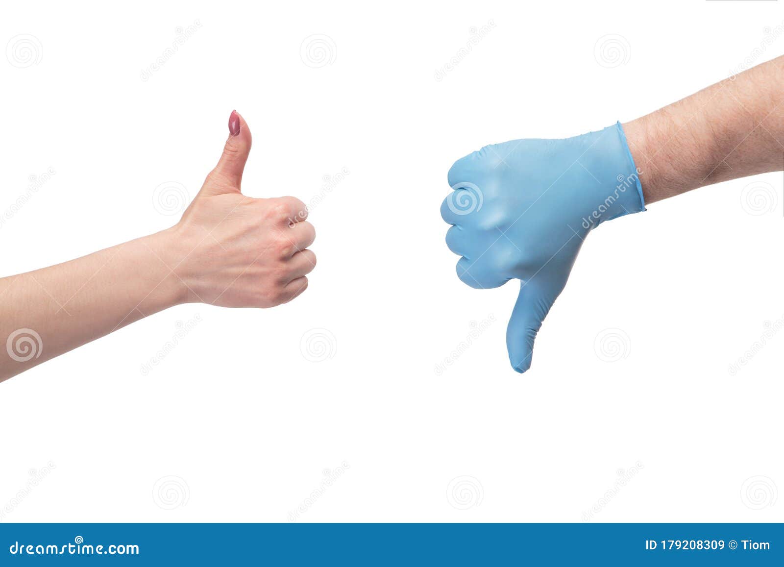 Hand in Gloves Thumb Down and without Thumb Up Over White Background ...