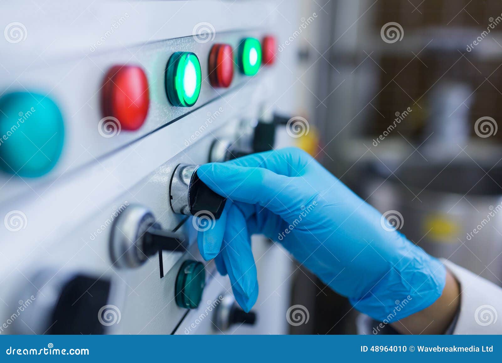 Hand with Gloves Turning Buttons of the Machine Stock Photo - Image of ...